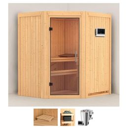 Karibu Sauna »Tomke« Set, Ofen 3, 6 kW Bio-Ofen externe Strg. easy naturbelassen