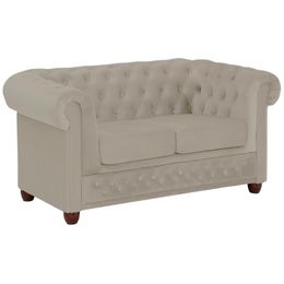 Home Affaire Chesterfield-Sofa &raquo;New Castle&laquo; mit hochwertiger Knopfheftung in Chesterfield-Design, B/T/H: 148/86/72 beige Samtoptik (100% Polyester);
