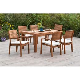 Merxx Garten-Essgruppe &raquo;&raquo;Batavia&laquo;&laquo; Set, 13 Stk. tlg. moderne Landhausoptik in warmen Holznuancen beige Massivholz