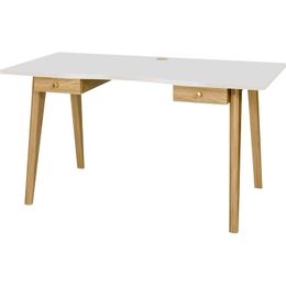 WOODMAN Schreibtisch &raquo;Nice&laquo; B/T/H: 140/70/75 cm, im skandinavian Design, Tischbeine aus massiver Eiche, FSC wei&szlig;