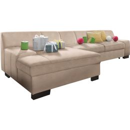 DOMO collection Ecksofa »Norma, elegant und modern, mit flachen Armlehnen, L-Form« wahlweise mit Bettfunktion natur