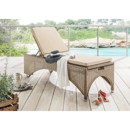 Destiny Gartenliege »BOLIVAR« Polyrattan, mit Rollen, 200x71x55cm, verstellbar, ohne Auflage sand Obermaterial: 100% Polyester. Füllung: 100%...