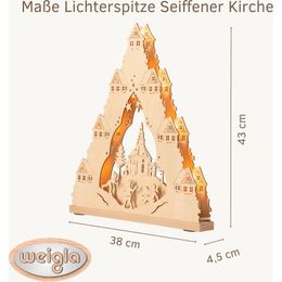 Weigla Schwibbogen &raquo;Seiffener Kirche, Lichterspitze aus Holz, NATUR, Made in Germany&laquo; 1 Stk. Erzgebirge garantiert, Weihnachtsdeko Innen, 