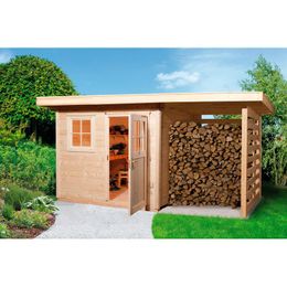 Weka Gartenhaus &raquo;170 A Gr.1, 28 mm, natur Holzlagerplatz 150 cm&laquo; beige Massivholz