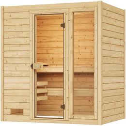 Weka &raquo;Massivholzsauna VALIDA 2&laquo; Blockbohlen, moderne Ganzglast&uuml;r, Fensterelement beige