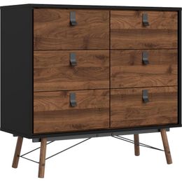Andas Kommode &raquo;Ry Aufbewahrung, Schubladenschrank, Stauraum&laquo; Sideboard mit 6 Schubladen, Breite 102 cm, H&ouml;he 95 cm, Massivholzbeine braun Spanplatte