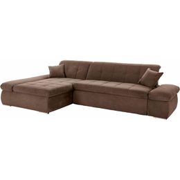 DOMO collection Ecksofa »NMoric XXL, B/T/H: 300/172/80cm, L-Form« wahlweise mit Bettfunktion und Armlehnverstellung braun