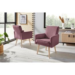 exxpo - sofa fashion Sessel &raquo;Lungo, Loungesessel mit moderner Kedernaht, bequem und elegant&laquo; Breite 64 cm, hoher Holzfu&szlig; lila