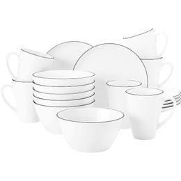 Seltmann Weiden Frühstücks-Geschirrset »Geschirr-Set, 18 Teile, Lido Black Line, rund« Becher, Teller, Schalen, 18 Teile, 6 Personen, Made in...