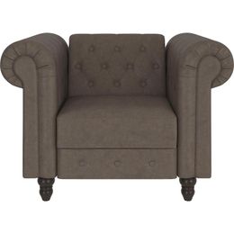 Chesterfield-Sessel &raquo;Felix&laquo; mit R&uuml;ckenlehne 3-fach verstellbar, Beine Massivholz, Sitzh&ouml;he 46 cm braun