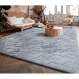 Paco Home Hochflor-Teppich »Arnheim 745« rechteckig 26 mm Höhe Uni Farben, modernes geometrisches Design, besonders weich Grau Obermaterial: 100%...