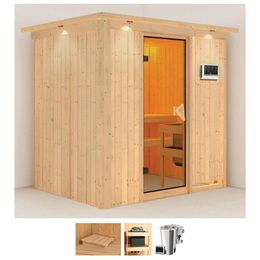 Karibu Sauna »Finja« Set, Ofen 3, 6 kW Bio-Ofen externe Strg. easy naturbelassen