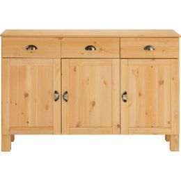 Home Affaire Unterschrank &raquo;Oslo&laquo; 125 cm breit, 38 cm tief, als Sideboard, 3 T&uuml;ren, 2 Schubladen beige Massivholz