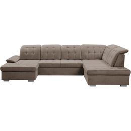 WERK2 Wohnlandschaft »Kordula-New Multifunktion Couch, Breite 332cm, U-Form« Sofa in U-Form mit Schlaffunktion & Bettkasten, Schlafcouch Beige