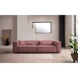 LeGer Home by Lena Gercke 3-Sitzer &raquo;PIARA, Couch mit Kedernaht, Sofa in Cord, Leinenoptik o. Strukturstoff&laquo; schwarze F&uuml;&szlig;e, bequemer Sitzkomfort puder