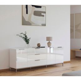 Rauch Kombikommode &raquo;Kommode T&uuml;rkommode Sideboard Kombikommode FLIPP mit Glasfront&laquo; Breite 200 cm mit 2 Einlegeb&ouml;den, 3-t&uuml;rig, 3 Schubladen, Soft-Close