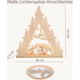 Weigla LED Lichterbogen &raquo;Hirschfamilie, Schwibbogen aus Holz, NATUR, Made in Germany&laquo; 1 Stk. Erzgebirge garantiert, Weihnachtsdeko Innen, 