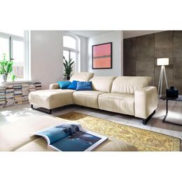 Home Affaire Ecksofa &raquo;Juist L-Form&laquo; mit Kopfteilverstellung und schwarzen Metallkufen beige NaturLEDER (echtes Rindsleder);Luxus-Microfaser Lederoptik
