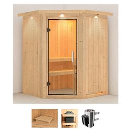 Karibu Sauna »Nanna« Set, Ofen 3, 6 kW intgr. Strg naturbelassen