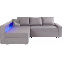 Collection AB Ecksofa &raquo;Relax L-Form&laquo; inklusive Bettfunktion, Federkern, wahlweise mit RGB-LED-Beleuchtung grau Zierkissen: 100%Polyester;Struktur (100