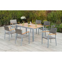 Merxx Garten-Essgruppe &raquo;Silano&laquo; 7 Stk. tlg. grau Aluminium, Kunststoff, Massivholz