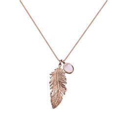 Elli Kette mit Anhänger »Feder Quarz Rose 925 Sterling Silber Rosegold« Rosa 70 Halskette für Damen mit ovalem Rosenquarz verzaubert mit jedem Blick