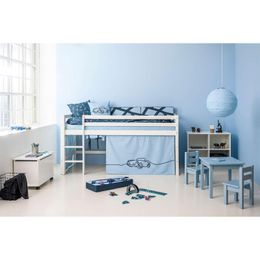 Hoppekids Hochbett &raquo;ECO Dream, Kinderbett, Spielbett, Halbhohes Bett aus Massivholz&laquo; inkl. Vorhang-Set Creator, Bettgr&ouml;&szlig;e & Matratze w&auml;hlbar blau Kinderbett: 
