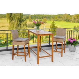 Merxx Gartenbar-Set 3 Stk. tlg. 2 Barstühle mit Bartisch für den Outdoorbereich natur + beige +