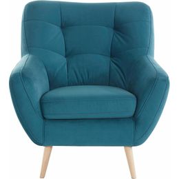 exxpo - sofa fashion Sessel &raquo;Scandi, Loungesessel mit tollem Sitzkomfort, hochwertige Polsterung&laquo; bequem, hohe Holzf&uuml;&szlig;e blau Korpus: 100% PES;Luxus-