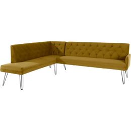 exxpo - sofa fashion Eckbank &raquo;Doppio, Chesterfield Optik, komfortabel und bequem, hohe Designf&uuml;&szlig;e&laquo; Frei im Raum stellbar gold 100% Polyester