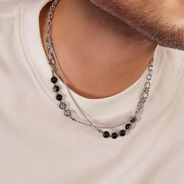 Firetti Herren Edelstahlkette &raquo;Schmuck Geschenk Edelstahl Halsschmuck Halskette Layer doppelreihig&laquo; mit Glasperle schwarz