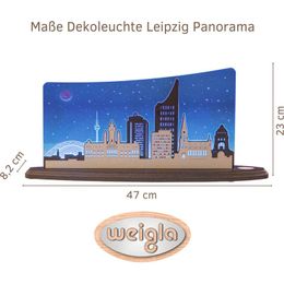 Weigla LED Dekolicht &raquo;Leipzig Panorama, Holz & Acrylglas, BLAU-GRAU-WEIẞ, Made in Germany&laquo; LED-Modul 1 Stk. Neutralwei&szlig; Erzgebirge garantiert, Dekolampe f&uuml;r 