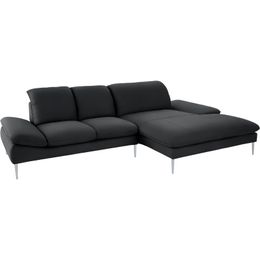 W.Schillig Ecksofa &raquo;enjoy&MORE, Designsofa, elegant und bequem, L-Form&laquo; mit Sitztiefenverstellung, F&uuml;&szlig;e silber matt, Breite 310 cm schwarz Chenille-