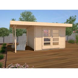 Weka Gartenhaus &raquo;Designhaus 126 Plus&laquo; mit Anbaudach beige Massivholz
