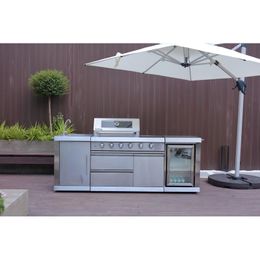 Buschbeck Outdoor-K&uuml;che &raquo;&raquo;Oxford&laquo; mit Gasgrill und K&uuml;hlschrank&laquo; BxTxH: 245x60x119 cm silber