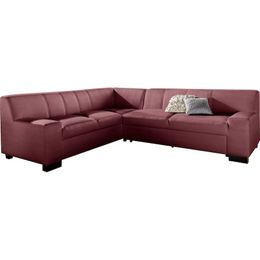 DOMO collection Ecksofa »Norma Top, elegant und modern, flache Armlehnen, L-Form« wahlweise mit Bettfunktion karminrot