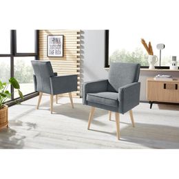 exxpo - sofa fashion Sessel &raquo;Lungo, Loungesessel mit moderner Kedernaht, bequem und elegant&laquo; Breite 64 cm, hoher Holzfu&szlig; silber