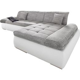 DOMO collection Ecksofa »Moric Luxus - B/T/H 300/172/80 cm, XXL-Format« L-Form, 140kg Belastung/Sitz, in Cord, Chenille, Kunstleder weiß-grau