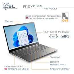 CSL Notebook &raquo;R'Evolve C15 v3&laquo; 39,6 cm / 15,6 &prime;&prime; Intel N-Reihe UHD Graphics 500 GB SSD silber Windows 11 Pro, 64 Bit, AC WLAN 867 MBit/s, Bluetooth 