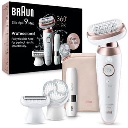 Braun Epilierer »Silk-épil Flex 9 9-360« mit Rasier-, Trimmer- & Peelingaufsatz, Mini-Rasierer für das Gesicht rosa Komfortable Epilation: liegt...