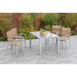 Merxx Garten-Essgruppe &raquo;Savona&laquo; 5 Stk. tlg. 4 Sessel mit ausziehbarem Tisch beige Aluminium, Kunststoff