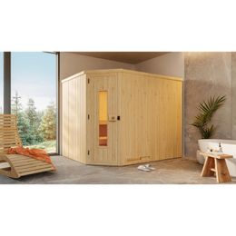 Weka Sauna &raquo;Element-Ecksauna VARBERG 4&laquo; vorgefertigte Elemente, isolierte Holzt&uuml;r beige