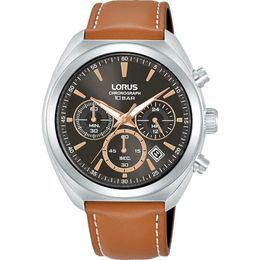 Lorus Chronograph Quarzuhr, Armbanduhr, Herrenuhr, Lederarmband, analog, Tag braun-schwarz 0 Attraktiver Chronograph