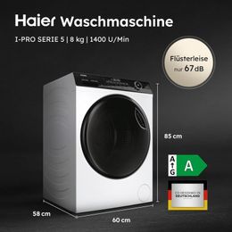 Haier Waschmaschine &raquo;HW80-B14959EU1&laquo; 8 kg 1400 U/min 8 kg, 1400 U/min, Fl&uuml;sterleiser Motor, Antibakterielle Technologie wei&szlig; Selbstreinigung dank Smart Dual