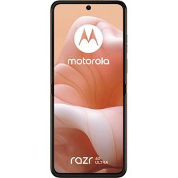 Motorola Smartphone &raquo; razr40 ultra&laquo; Peach Fuzz orange STATIV-FUNKTION. Stelle das Smartphone auf eine flache Oberfl&auml;che und starte ein Zeitraffer-Video oder 