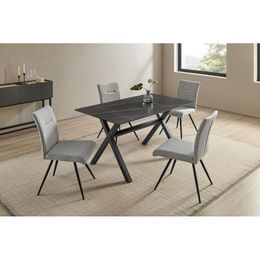 OTTO home Essgruppe &raquo;Arye&laquo; Set, 140 cm Esstisch + 4 St&uuml;hle, 5 Stk. tlg. Samt- oder Strukturstoffbezug, Metallgestell, Tischplatte Sinterstein FSC -