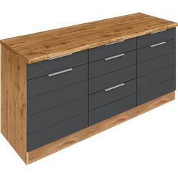 KOCHSTATION Unterschrank &raquo;KS-Luhe&laquo; 180 cm breit, f&uuml;r viel Stauraum, MDF-Fronten mit waagerechter Lisene grau MDF