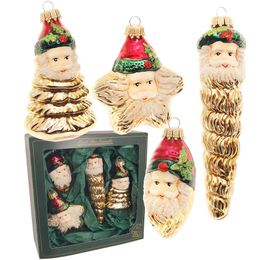 KREBS GLAS LAUSCHA Christbaumschmuck &raquo;Xmas Night "Weihnachtsmanngesichter"&laquo; Weihnachtsdeko, Christbaumkugeln aus Glas, Weihnachtsbaumkugel goldfarben