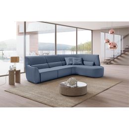 Egoitaliano Ecksofa &raquo;Puffy, extravagant & edel, Retro Designsofa, hoher Sitzkomfort, L-Form&laquo; mit Ottomane, wahlweise mit und ohne elektrischer Relaxfunktion blau 