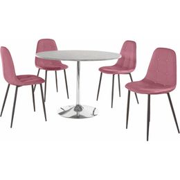 Inosign Essgruppe Set, 5 Stk. tlg. mit rundem Tisch im Zement-Optik rosa